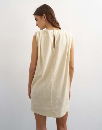 Topshop Robe courte en lin majoritaire &agrave; &eacute;paules oversize - Beige-Pas de couleur