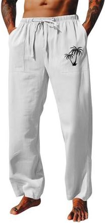 Generic Pantalon en lin pour homme - Coupe ample - Pantalon chino pour homme - Pantalon cargo long - Pantalon cargo d&eacute;contract&eacute; - Jambe droite - Pantalon chin