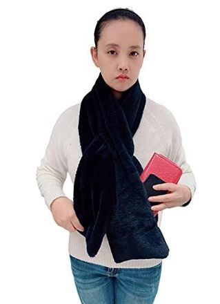 Lina & Lily &Eacute;charpe &agrave; Poche Zipp&eacute;e Cach&eacute;e en Fausse Fourrure pour Femme Hiver (Bleu Marine)