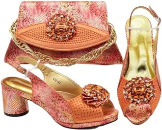 Generic Ensemble de chaussures et sac de mariage en strass pour femme, Orange, 40.5 EU