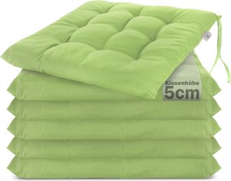 Brandsseller 6er Set Stuhlkissen 40x40x5 cm Sitzkissen Polster Stuhlauflage mit Haltebändern Dekokissen für Indoor Outdoor gesteppt - Grün