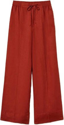 Twinset Femme, Pantalons, Brun, Taille: 36 FR Pantalon en Lin avec Logo Brod&eacute;