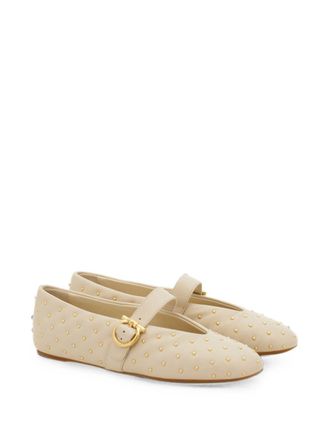 Ferragamo Quilted Leather with Gold Studs Ballet Flat - Cream