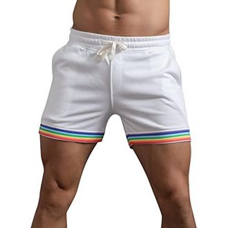 Generic Short d&eacute;t&eacute; pour homme - Couleur unie - Arc-en-ciel - Poche - Cordon de serrage - D&eacute;contract&eacute; - Sport - Course - Short droit - Pantalon de plage, Blanc