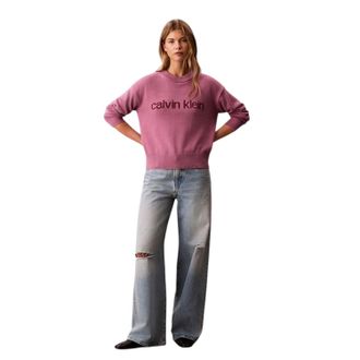 Calvin Klein Pullover Top f&uuml;r Damen, Rundhalsausschnitt, gerippt, Regul&auml;r, Lang&auml;rmlig (Bordeaux)