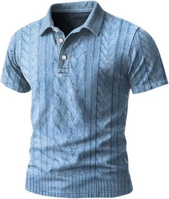 Generic Polo en tricot &agrave; col en V pour homme - Motif ray&eacute;, tissu &eacute;pais, col &agrave; revers imprim&eacute; ethnique, manches courtes boutonn&eacute;es pour une tenue d&eacute;contract&eacute;e,