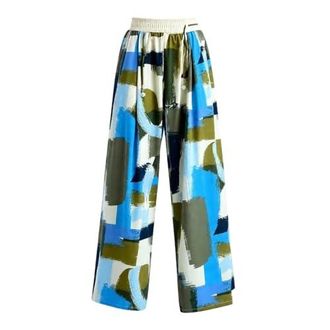 Generic Pantalon d&eacute;t&eacute; fin &agrave; jambe large pour femme, d&eacute;contract&eacute;, en soie glac&eacute;e, teint&eacute;e en antung, coupe ample, jambe droite, pantalon de plage, Vert, XXL Gr