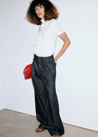 Mango Pantalon denim barrel noir - Femme - 32 - MANGO