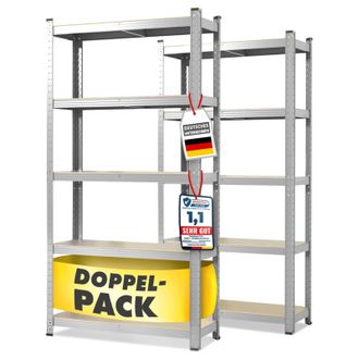 Casa Pura Lakota Schwerlastregal, 2er Set, Kellerregal, Lagerregal, 40 x 90 x 180 cm, Regal mit Stahlgestell, jeweils bis 750 kg belastbar, 5 verstellbare Ablag