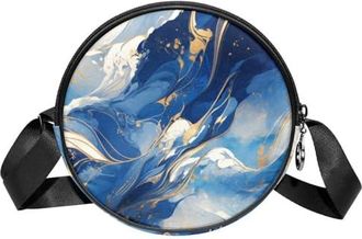 Generic Petit sac &agrave; bandouli&egrave;re circulaire pour femme, motif ondulations fluides, sac &agrave; dos avec fermeture &eacute;clair, bretelles r&eacute;glables, sac &agrave; main rond d&eacute;cont