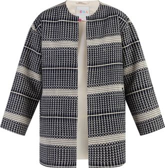 Izia Gewebter Kurzmantel Damen Dunkelmarine Wollweiss