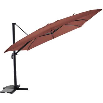 Jardideco Parasol d&eacute;port&eacute;e carr&eacute; inclinable 5 positions Brique chin&eacute; - 3 x 3 m - Jardideco