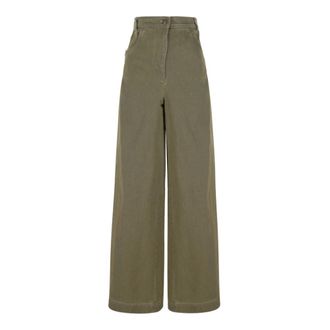 Max Mara Pantalon Large Olive en Coton - Femme - Pantalons - Vert - Taille: 36 FR