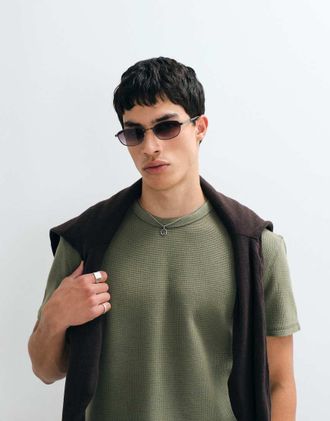 Tommy Jeans T-shirt en tissu gaufr&eacute; - Kaki-Vert