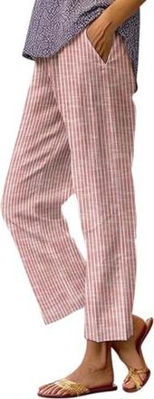 Generic Pantalon d&eacute;t&eacute; 3/4 en mousseline pour femme - Pantalon d&eacute;t&eacute; l&eacute;ger en lin - Avec poches - D&eacute;contract&eacute; - Pantalon en tissu &eacute;lastique et confortable - Pou