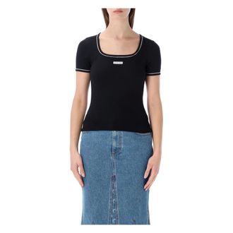 Marine Serre Femme, Tops, Noir, Taille: 38 FR Ribbed Square-Neck Tee