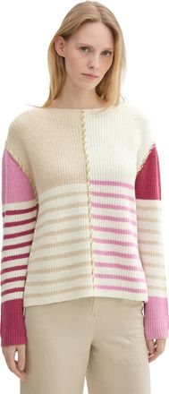 Tom Tailor Damen 1043179 Pullover mit Struktur und Streifen, 36340-Patched Stripe Knit, L