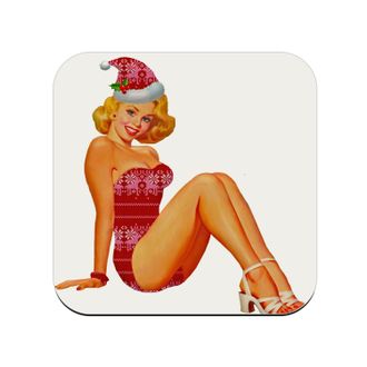 Fabulous Untersetzer aus Kork - Pin Up von Weihnachten Vintage Retro Mutter Weihnachten 50er - 1 Stück (95 x 95 mm)