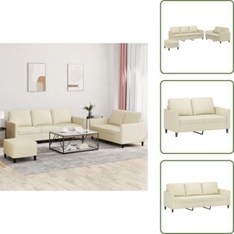 vidaXL The Living Store - 3-tlg. Sofagarnitur mit Kissen Creme Kunstleder - Komfortables Sofa - Couchgarnitur - Ledercouch - Cremefarbene Couch - Wohnzimmer