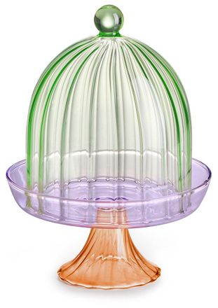 IVV sahara raised borosilicate glass amber base, amethyst saucer diam 15.6 cm green bell diam-12-5 h-15