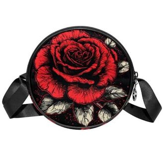 Generic Sac &agrave; bandouli&egrave;re Circle pour femme, petit sac &agrave; bandouli&egrave;re rouge et noir avec fermeture &eacute;clair, bretelles r&eacute;glables, sac &agrave; main rond d&eacute;contract&eacute; pou