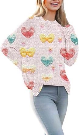 Generic Pull pour femme imprim&eacute; au Royaume-Uni - Pull &eacute;pais &agrave; manches longues et col rond - Coupe ample - Tunique dhiver &agrave; col rond - Confortable - Doux - Mig