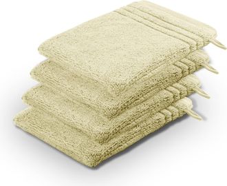 La Vida Premium Waschhandschuh-Set 4-teilig Champagner, 100% Frottee-Baumwolle, 480g/m², weich und saugstark, fürs Badezimmer, Oeko-Tex 100 Zertifiziert, 4 x 