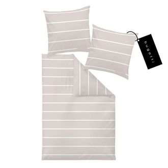 Bugatti Bettw&auml;sche 135 x 200 cm - 100% Baumwolle, 2 teilig mit Rei&szlig;verschluss, anschmiegsam, weich & waschbar, Mako Satinbettw&auml;sche gestreift beige