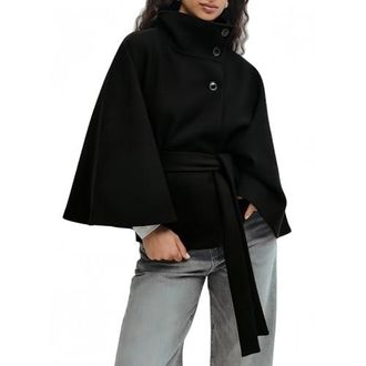 Generic Ponchos &agrave; manches chauve-souris pour femmes, manteau surdimensionn&eacute;, &eacute;l&eacute;gant, col montant, manteau cape, tendance, d&eacute;contract&eacute;, court, avec ceinture, 