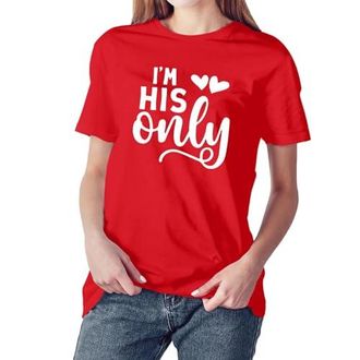 Generic Chemisier d&eacute;contract&eacute; &agrave; manches courtes et col rond imprim&eacute; pour la Saint-Valentin 2026, Rouge, S