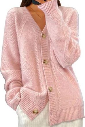 Generic Pull &agrave; col en V pour femme - Style d&eacute;contract&eacute; et polyvalent - Coupe-vent - Manches longues, rose, Taille XS