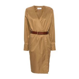 Saint Laurent Camel Baumwoll-Twill Midikleid - - Dresses - Damen - Braun - M