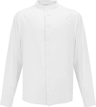 Generic Chemise en lin pour homme - Chemise en lin pour homme - Coupe ajust&eacute;e - Coupe ajust&eacute;e - Blanc - Polo blanc - Col en V - Haut long pour homme, blanc, X