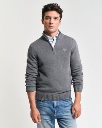 GANT Troyer CASUAL COTTON HALF ZIP mit grafischer Logostickerei auf der Brust