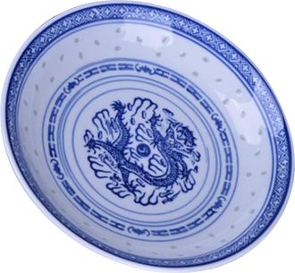 Aboofan Vintage Chinesischer Keramik Teller Blau wei&szlig;es Porzellan mit Drachenmotiv Stabiles Haushaltsgeschirr Elegante Obst Snackplatte Glatte Oberfl&auml;che Bruc