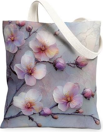 Generic Sac fourre-tout en toile r&eacute;utilisable pour le shopping, 33 x 38 cm, motif floral marbr&eacute; moderne, pour femme, peinture esth&eacute;tique, d&eacute;coration cadeau