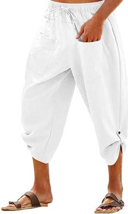Generic Pantalon Taille Elastique Homme - Pantalon Plage Homme Coton Trousers Stretch Couleur Unie Trousers Fluide Respirant Jogging Baggy Pants DExt&eacute;rieur Pa