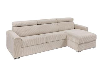 Vente-Unique Ecksofa mit Matratze - Ecke wechselbar - Cord - Beige - Liegefl&auml;che 140 cm - Matratze 22 cm - Memory Schaum - Vizir
