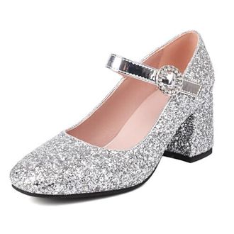 Generic Escarpins Mary Jane Paillettes Femme Boucle Strass Talons Carr&eacute;s Pointe Ronde Styl&eacute;s Soir&eacute;e F&ecirc;te Prom Robe,Argent,47 EU