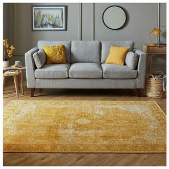 Flair Rugs Tapis vintage plat rayé rectangle Antique Traditional Ocre 120x170