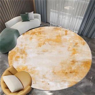 Generic Jaune Tapis Rond Abstrait Lavable, antid&eacute;rapant l&eacute;ger &agrave; Poils Courts Tapis Rond, imprim&eacute; Texture De Peinture Ancienne pour Salon Chambre &agrave; Coucher Cui
