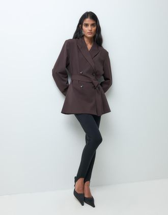 Jacqueline de Yong ensemble coordonn&eacute; blazer crois&eacute; ajust&eacute; marron