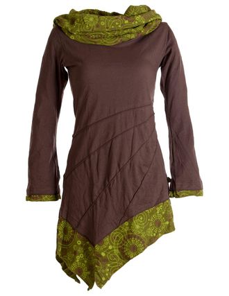 vishes Alternative Bekleidung - Asymmetrisches Kleid aus Baumwolle mit Schalkragen Dunkelbraun 42-44 (2XL)