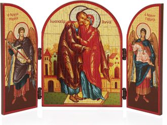 NKlaus Heilige Joachim und Anna Ikone Triptychon Holz 25x16cm Christlich 13873