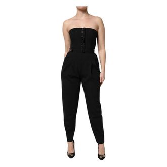 Dolce & Gabbana Femme, Combinaisons et Ensembles, Noir, Taille: 34 FR Robe Jumpsuit Sans Bretelles en Laine Noire