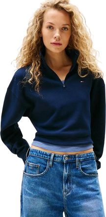 Tommy Jeans Kurzes Sweatshirt f&uuml;r Damen, mit kurzem Rei&szlig;verschluss, Fleece, Kastig (Dunkel-Marineblau)