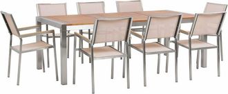 Beliani Gartenm&ouml;bel Set 8-Sitzer GROSSETO Eukalyptusholz Braun / Beige