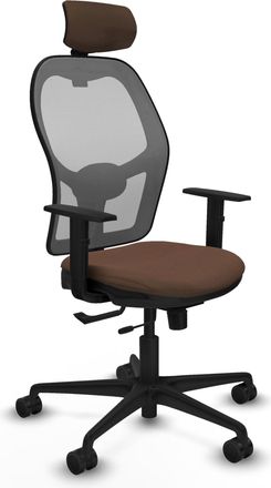 Piqueras y Crespo Ergonomischer Drehstuhl mit 1D-Armen, h&ouml;henverstellbare Lendenwirbelst&uuml;tze und h&ouml;henverstellbares Kopfteil, Grau/Dunkelbraun