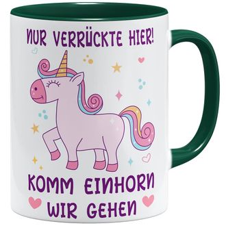 OM3 lustige EInhorn Tasse mit Spruch - Keramik Becher - 11oz 325ml - Beidseitig Bedruckt - Gr&uuml;n