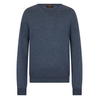 Moorer Kaschmir V-Ausschnitt Pullover - - Knitwear - Herren - Blau - L